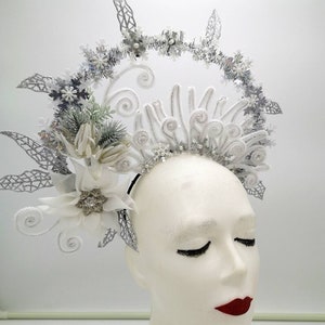 White Silver Snowflake Headpiece,snow Queen Headpiece,floral Snowflake ...