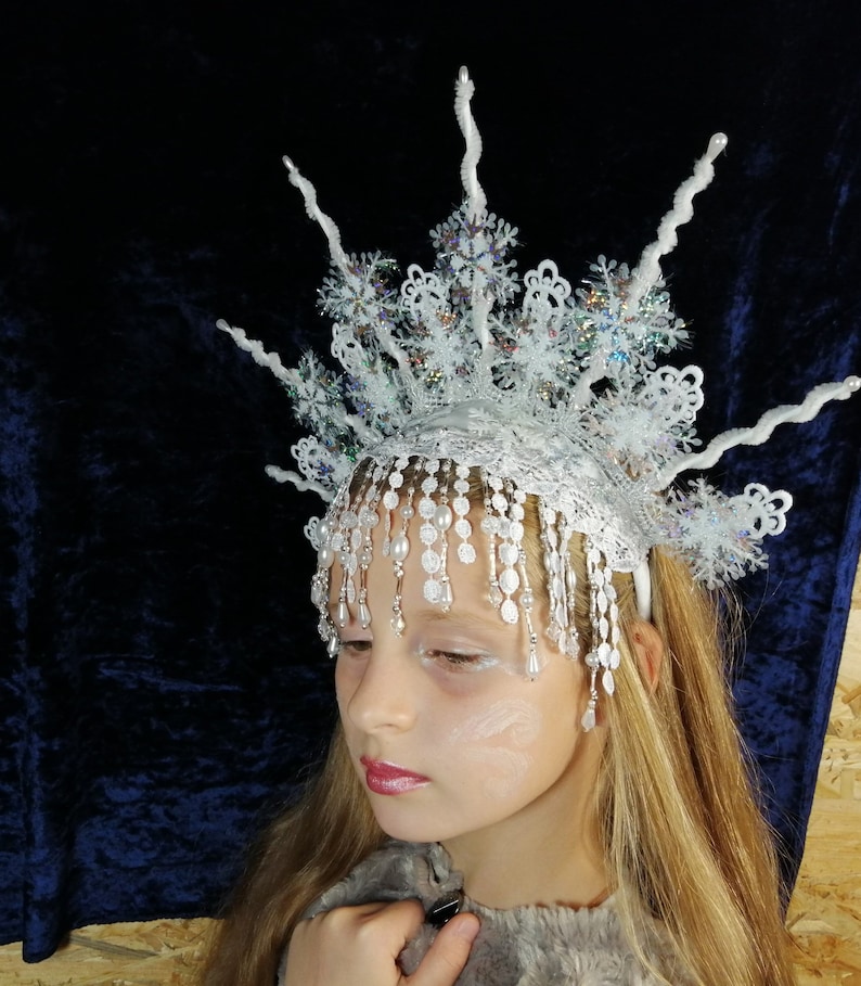 White Lace Snowflake Spike Crown,kokoshnik,snow Queen Spike Crown,fairy ...