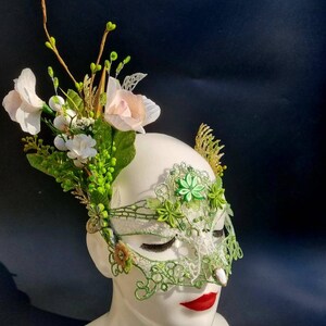 Green Fairy Beaded Lace Masquerade Mask,feather,flower,butterfly ...