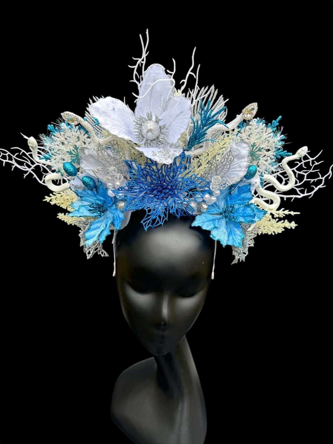White,silver,blue Snow Queen Crown,blue Poinsettia Snakes Crown,ice ...