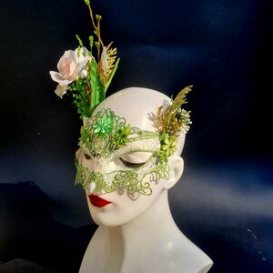 Green Fairy Beaded Lace Masquerade Mask,feather,flower,butterfly ...