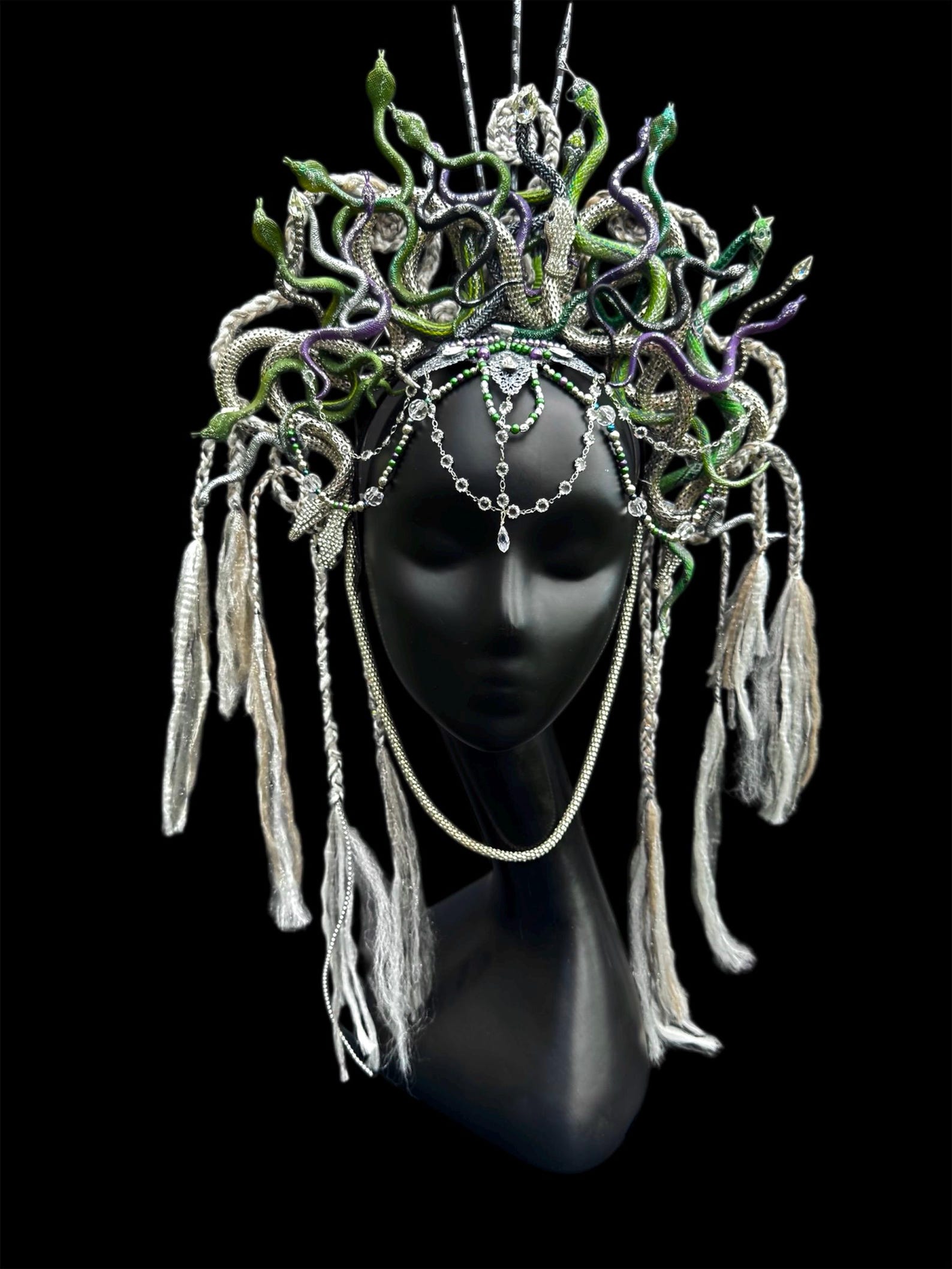 Silver, Green Medusa Snake Rhinestone Spiked Headdress,fantasy ...