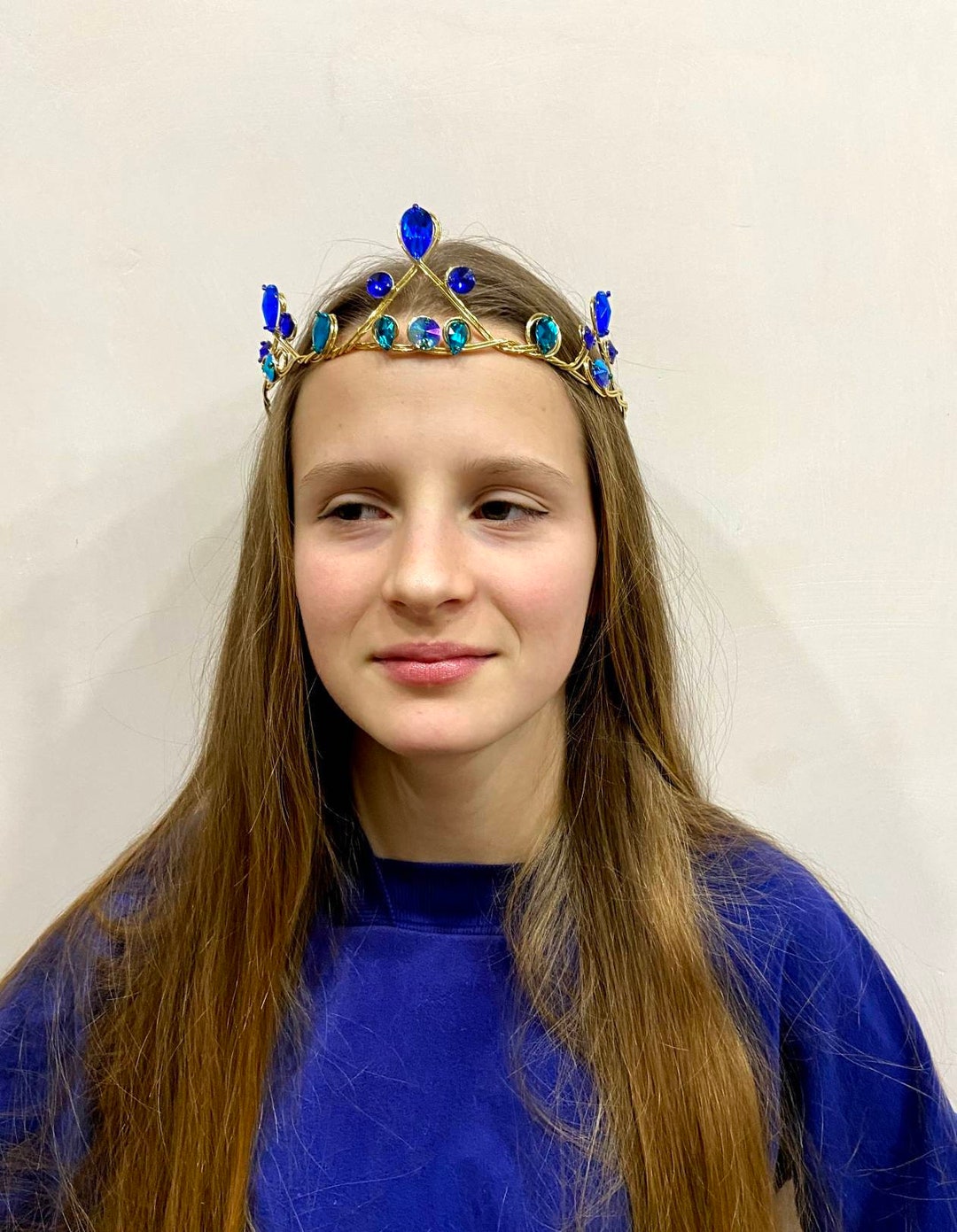 Gold, Emerald, Royal Blue Queen Crown,wired Gold Rhinestone Princess ...