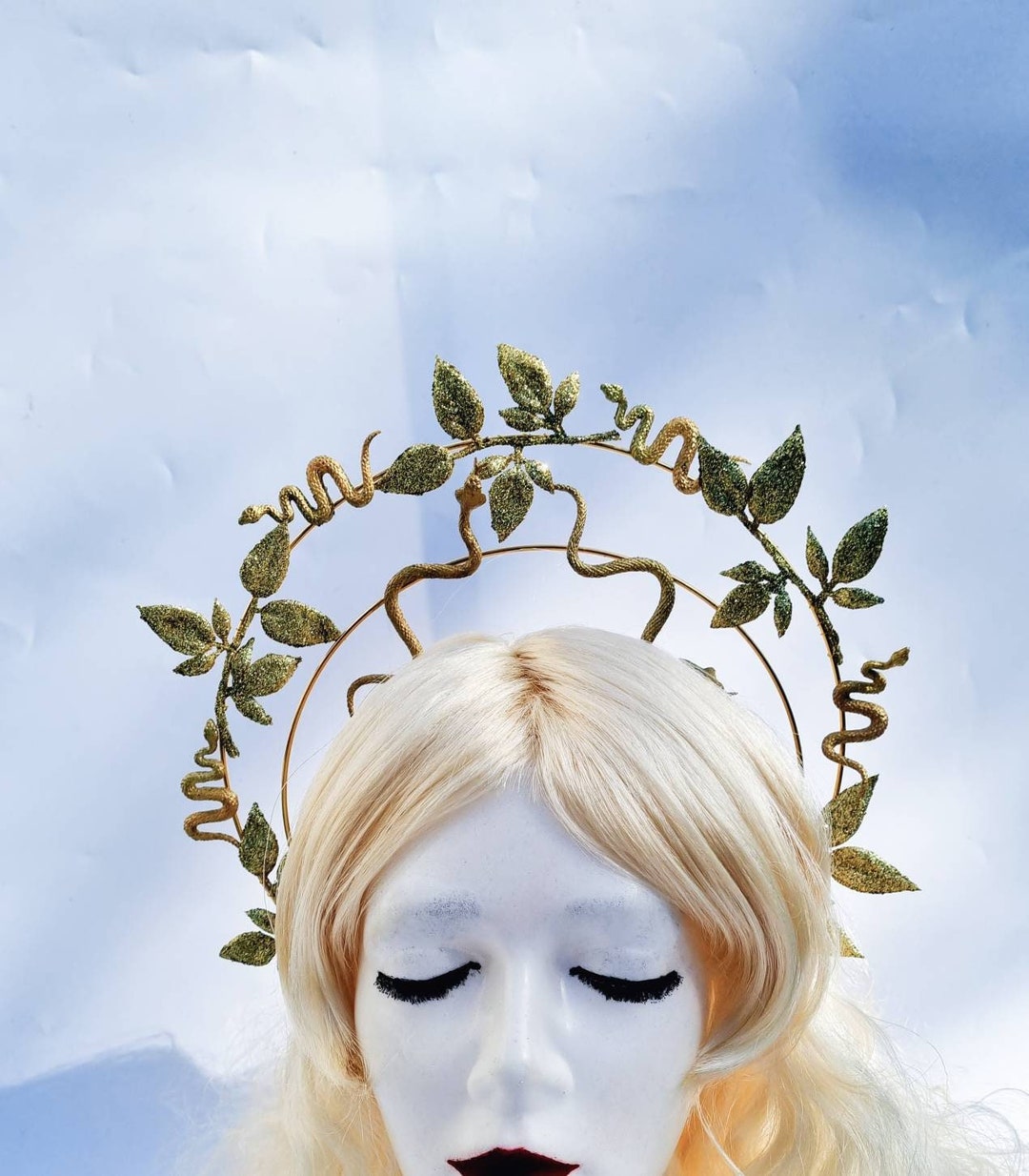 Gold Medusa Headdress,gold Fairy Halo With Leaves,snakes,gold Leaves ...