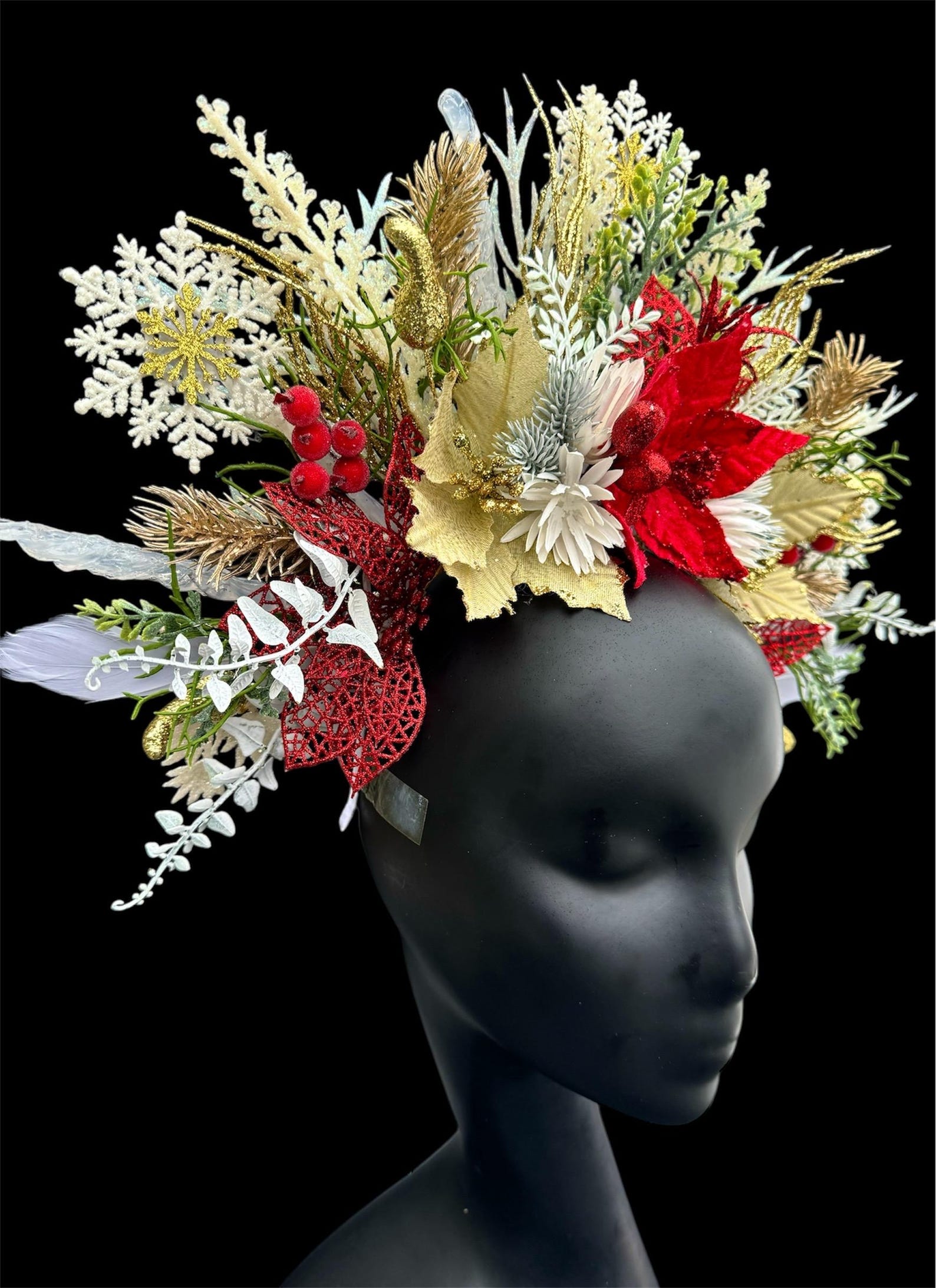 Christmas Poinsettia Headpiece, Winter Snowflake Crown, Floral ...