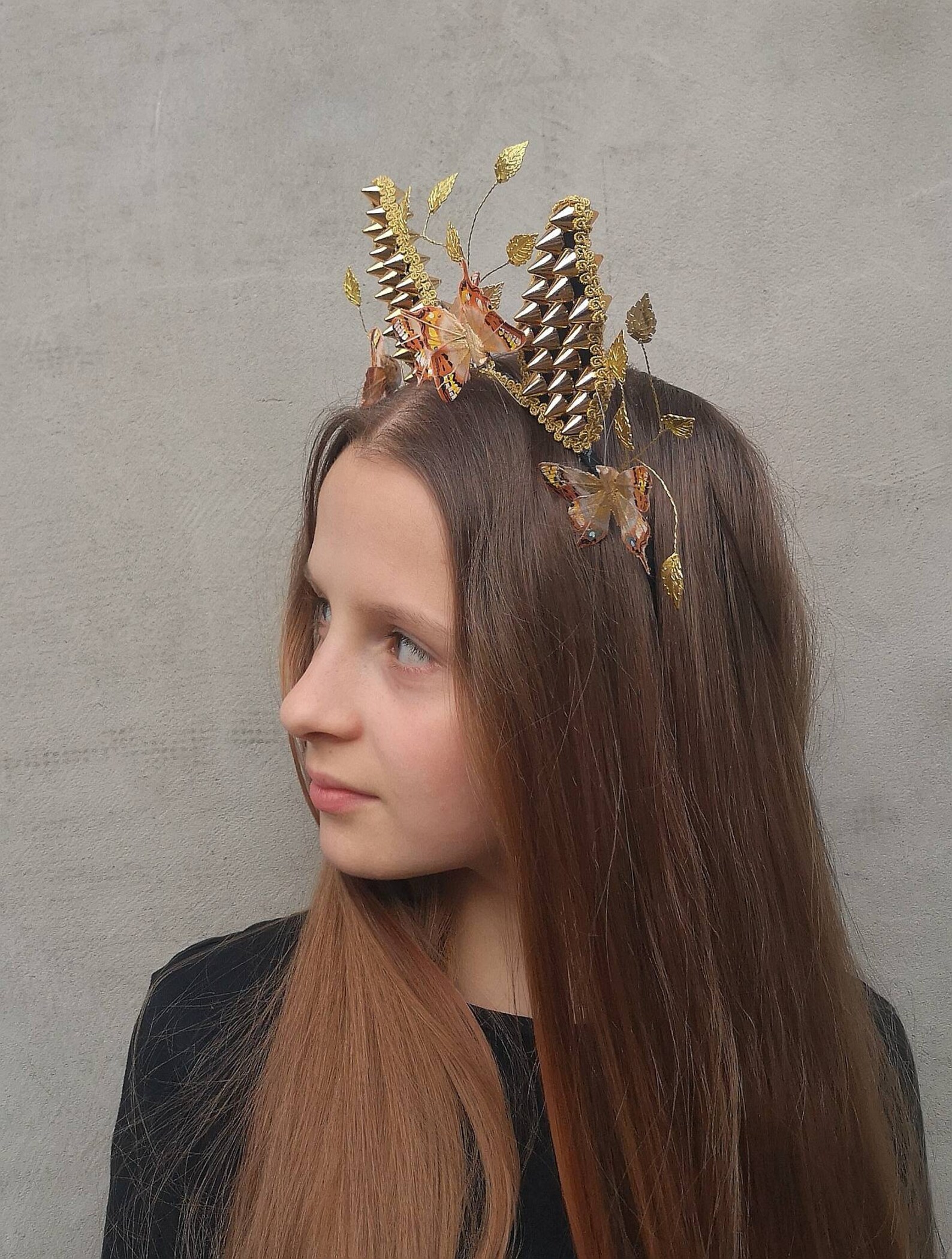 Gold spiked earsbutterflyleaf headband Gold horns headband | Etsy