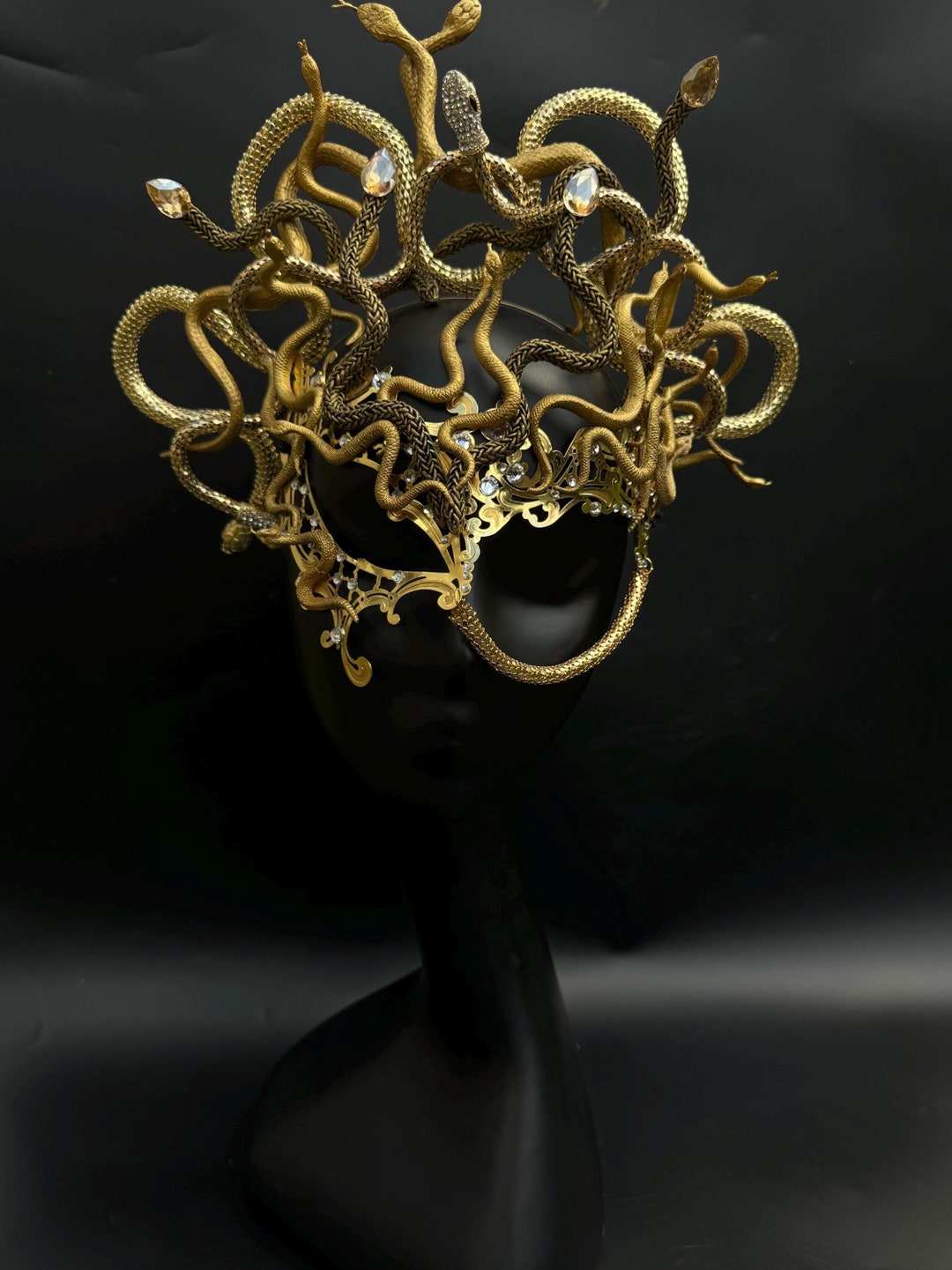 Gold Snake Mask With Crown,gorgon Headdress,medusa Masquerade Mask With ...