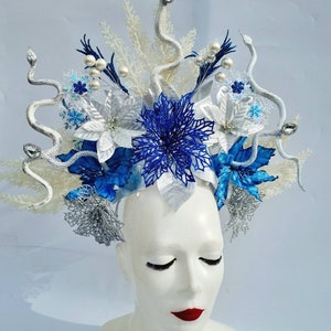White,silver,blue Snow Queen Crown,blue Poinsettia Snakes Crown,ice ...