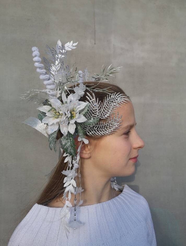 Snow Queen Floral Tiarawinter Flowertwig Crownfairy Floral - Etsy