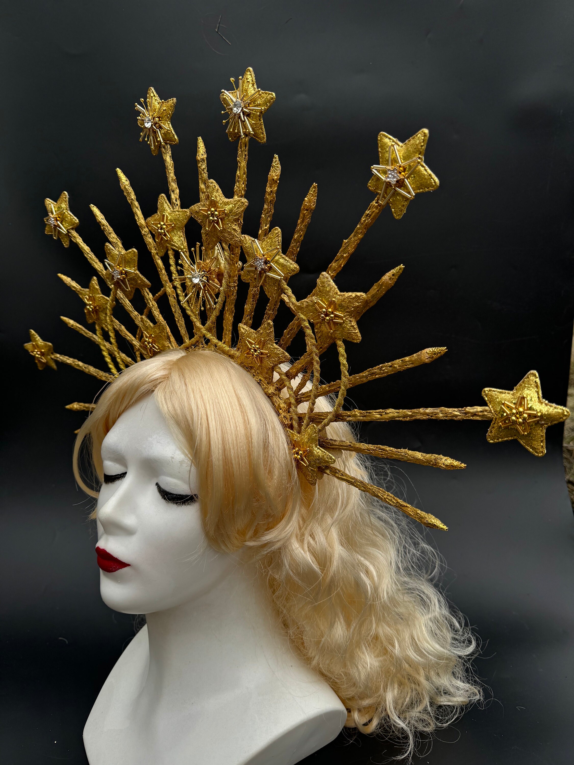Gold Star Spiked Beaded Headdress: Celestial Goddess Crown, Wedding ...