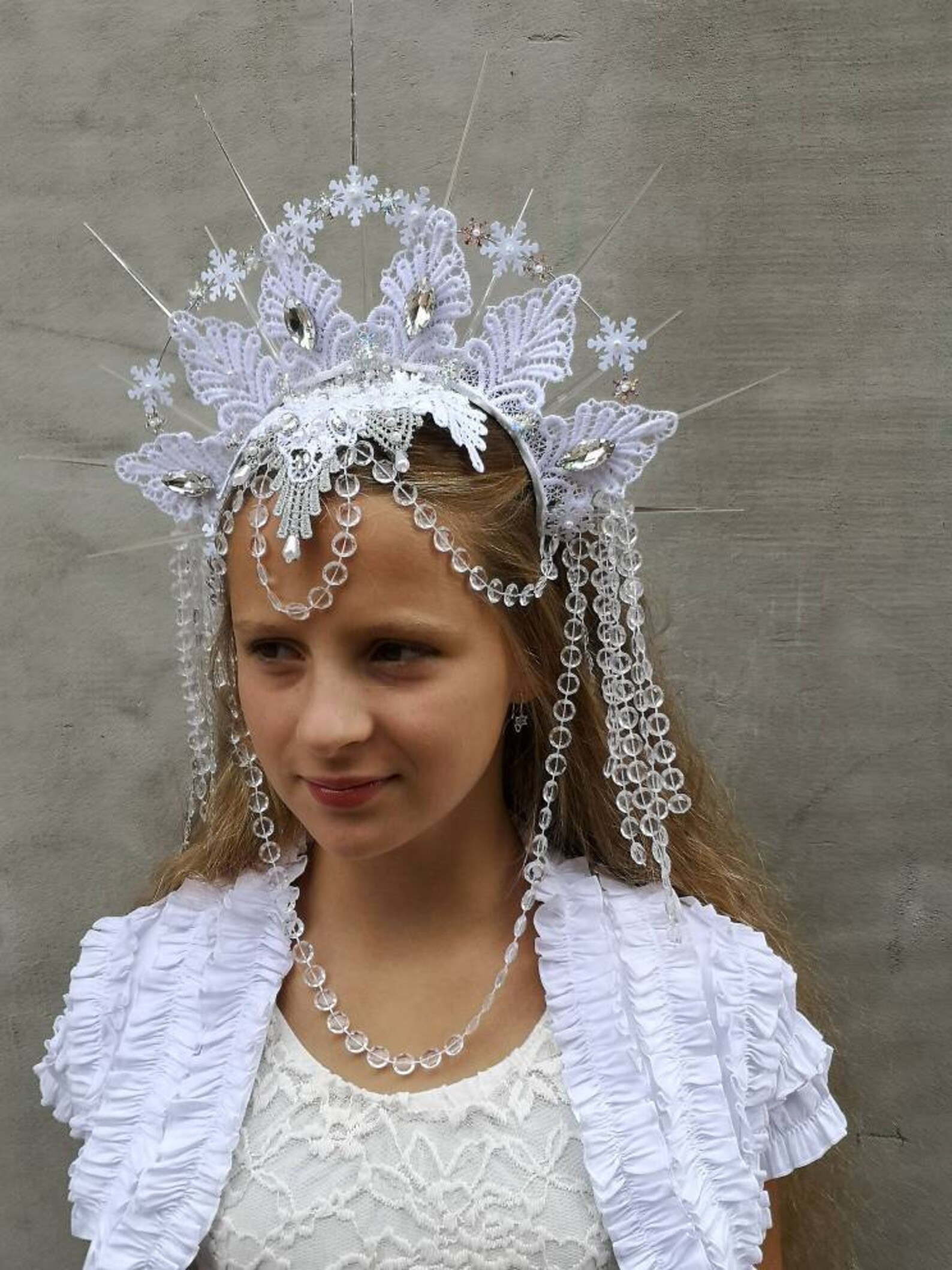 White Lace Snowflake Spike Icicle Crownbeaded Snow Queenice - Etsy