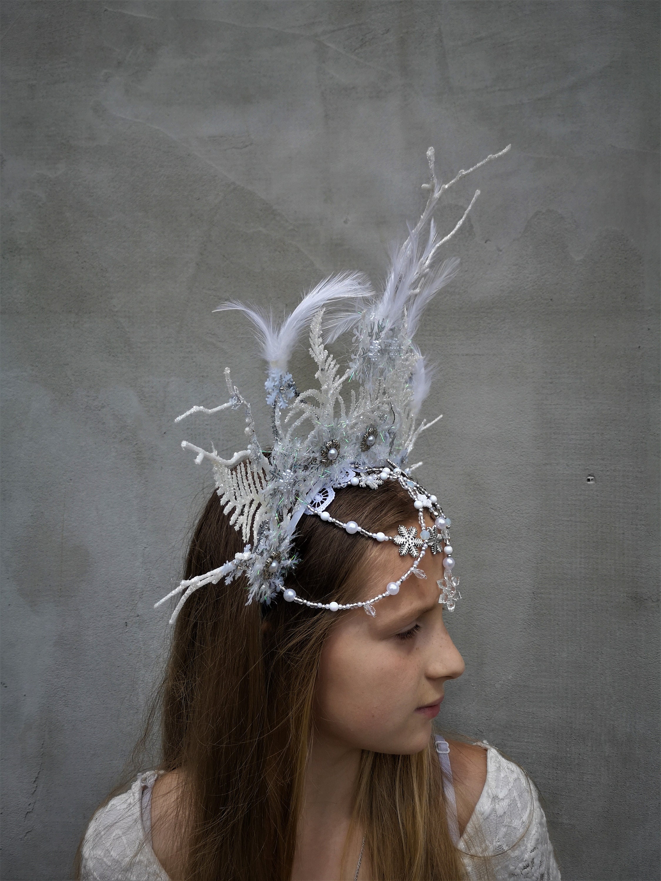 White Lace Snowflake Crownkokoshniksnow Queen Twig - Etsy