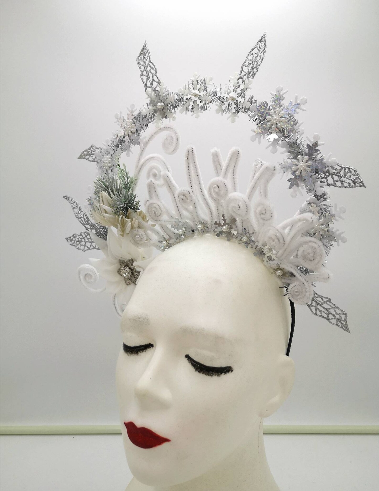 White Silver snowflake headpieceSnow queen headpieceFloral | Etsy