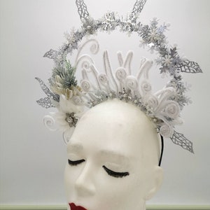 White Silver Snowflake Headpiece,snow Queen Headpiece,floral Snowflake ...
