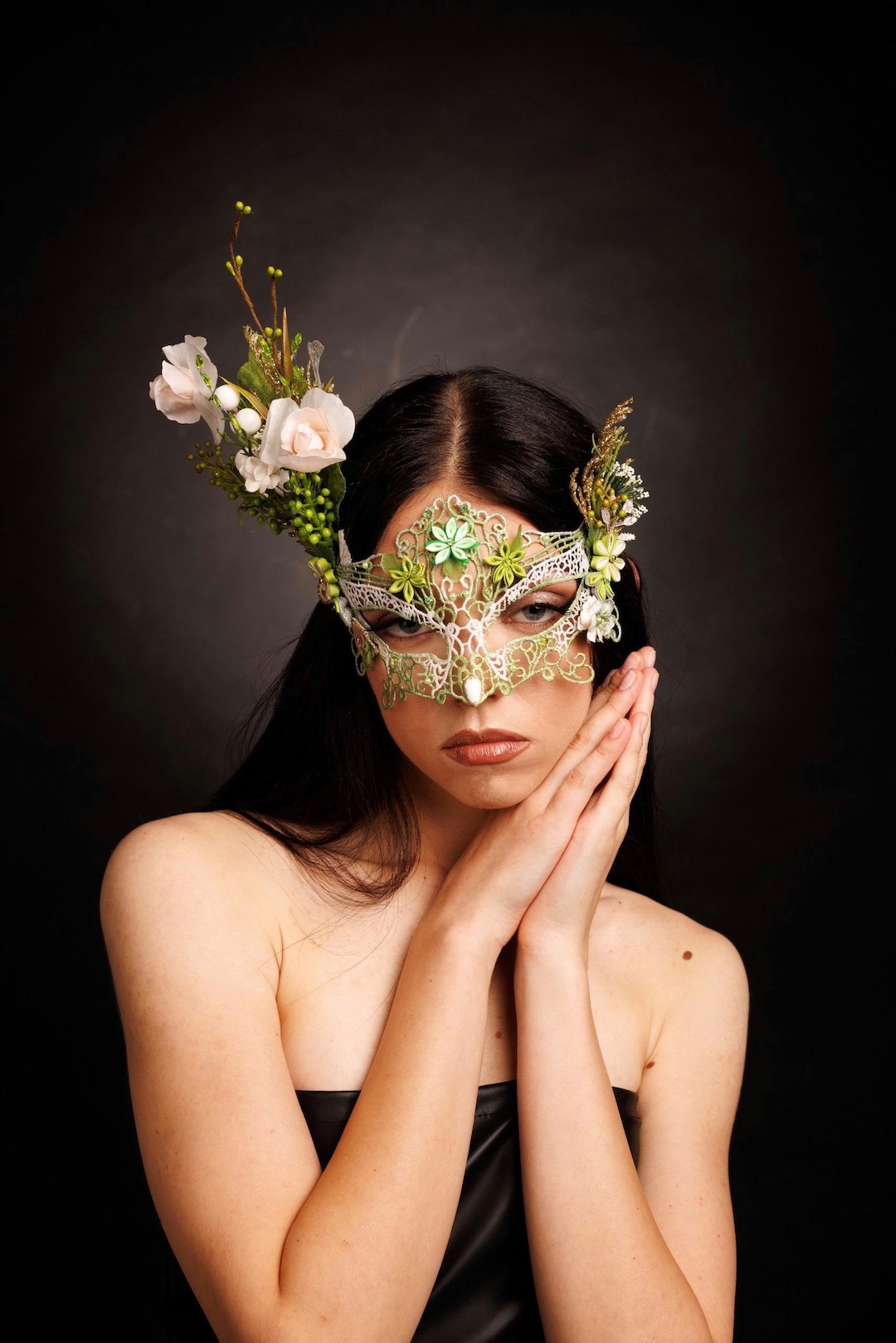 Green Fairy Beaded Lace Masquerade Mask,feather,flower,butterfly ...