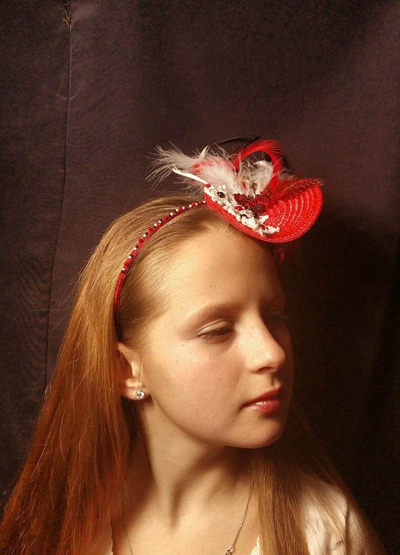 Red Mini Derby Hatfeathered Ascot Hatelegant Redwhite - Etsy