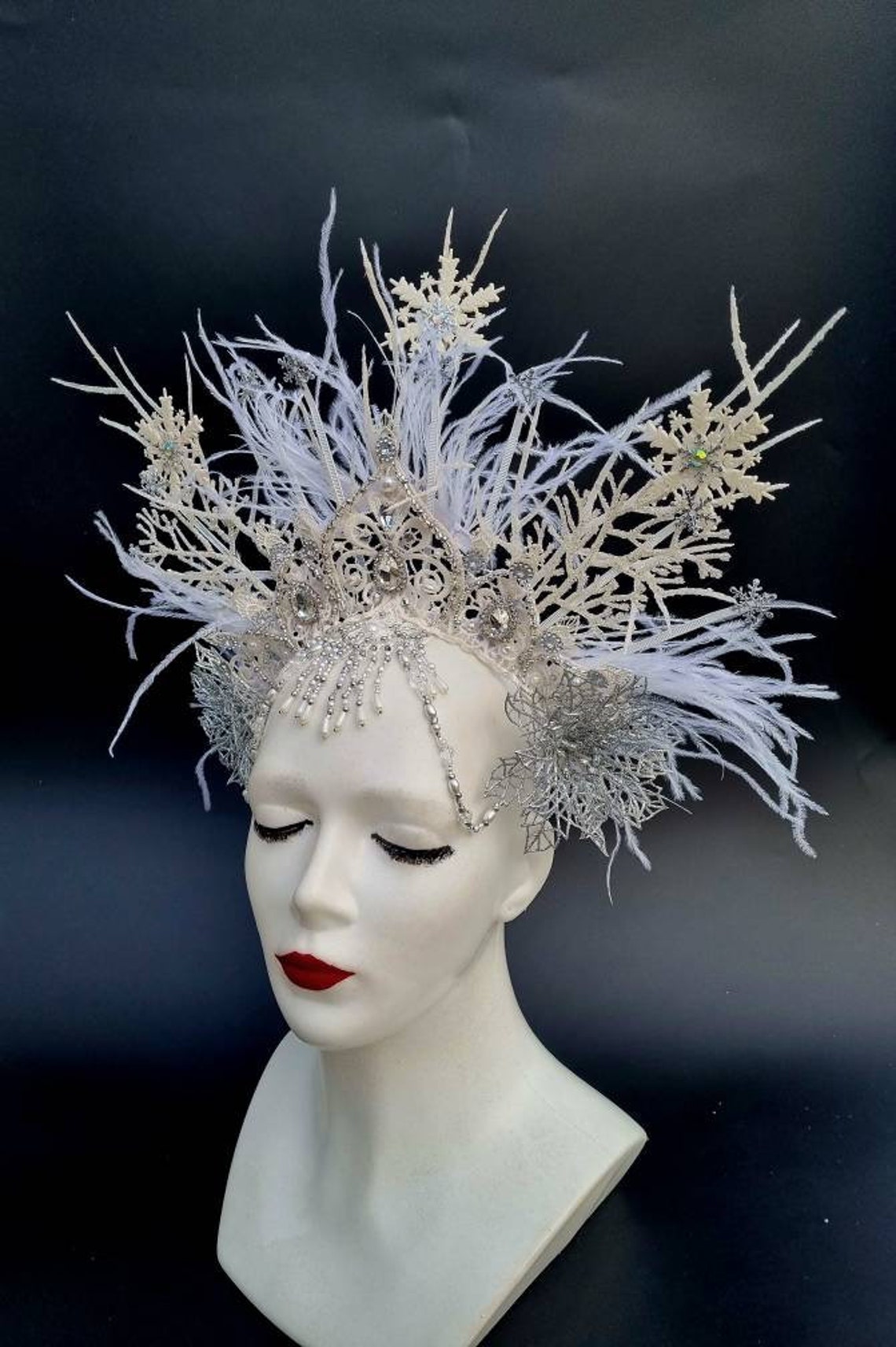 White Lace Snowflakeice Crownkokoshniksnow Queen Twig - Etsy