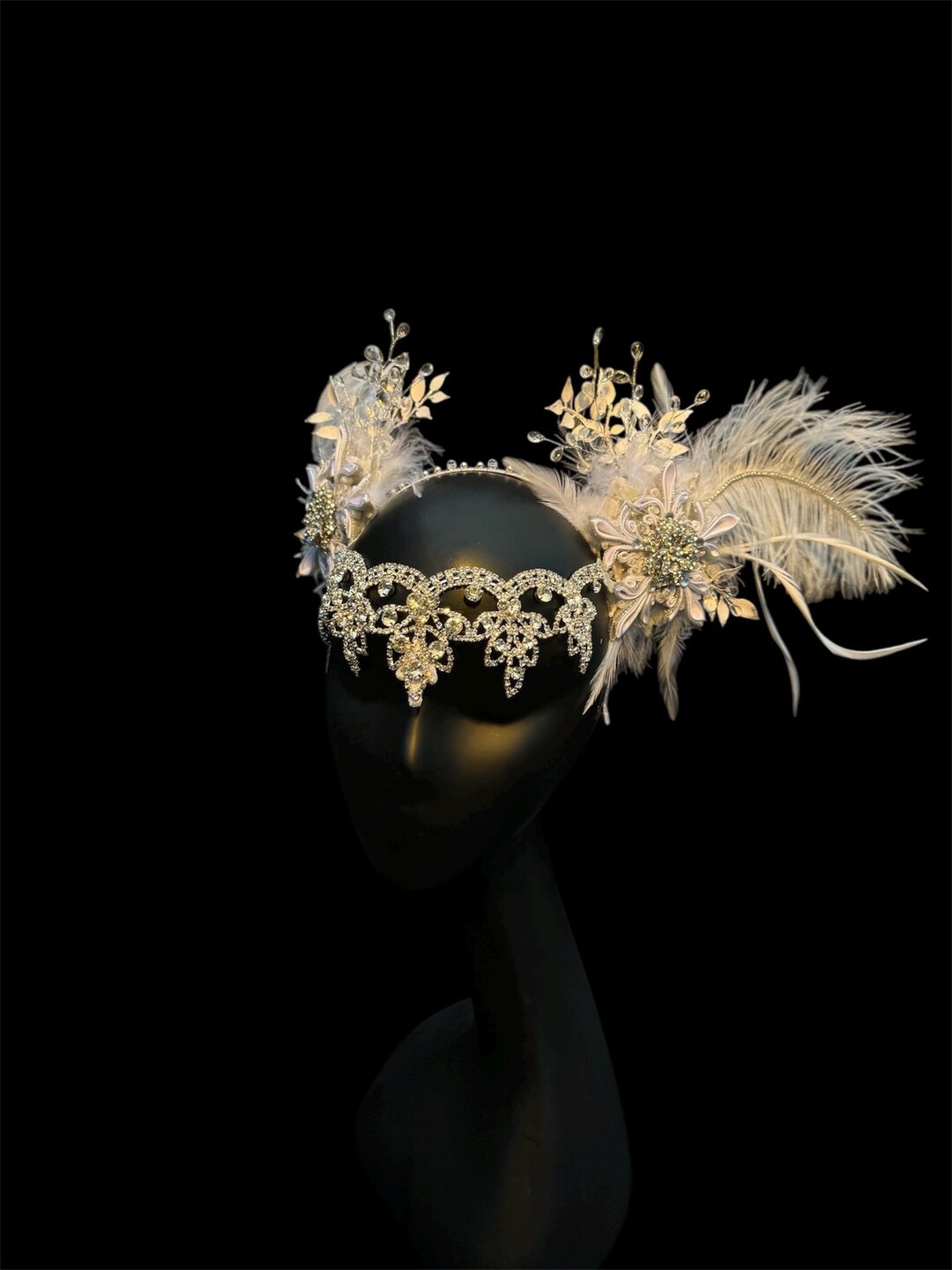 Feathered Rhinestone Snow Queen Crown, Lace Snowflake Carnival ...