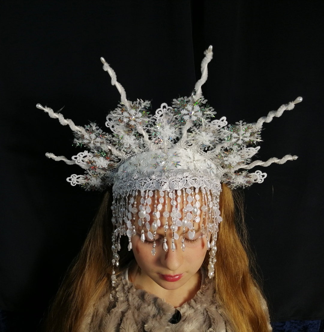 White Lace Snowflake Spike Crown,kokoshnik,snow Queen Spike Crown,fairy ...