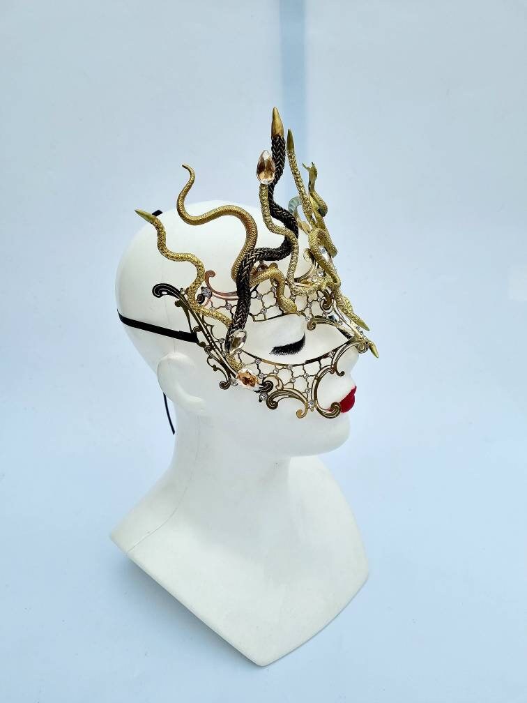 Gold Snake Mask With Crownmedusa Masquerade Mask With - Etsy
