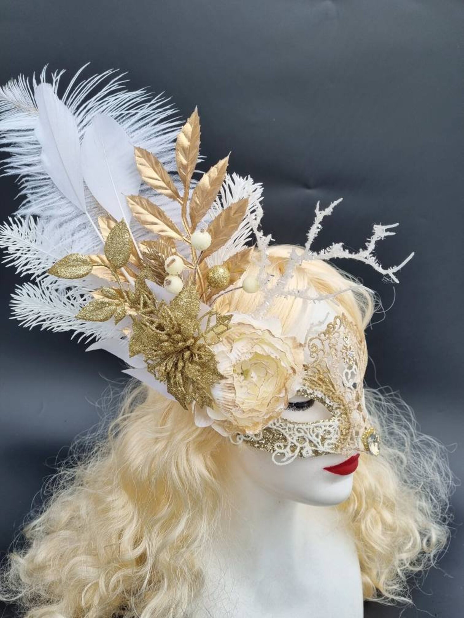 Handmade Beaded Masquerade Mask: Gold Floral Venetian Carnival Mask - Etsy
