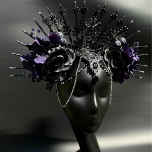 Black,violet,silver Gothic Rose Crown,black Spiked Beaded Woodland ...