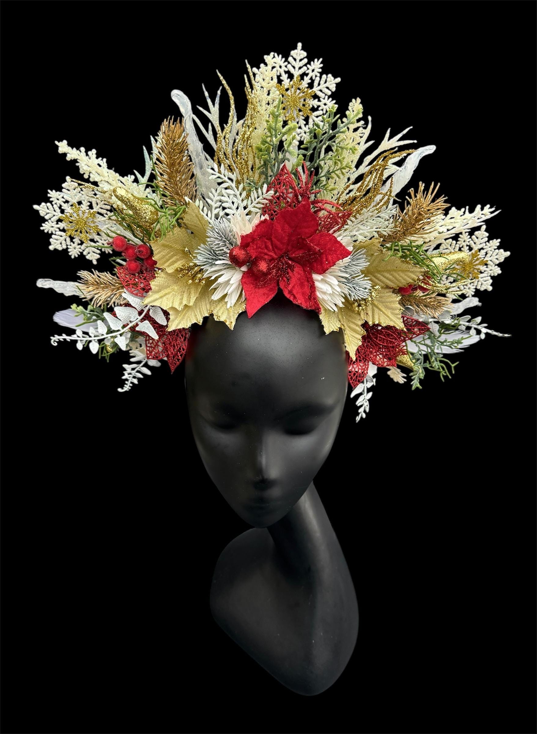 Christmas Poinsettia Headpiece, Winter Snowflake Crown, Floral ...