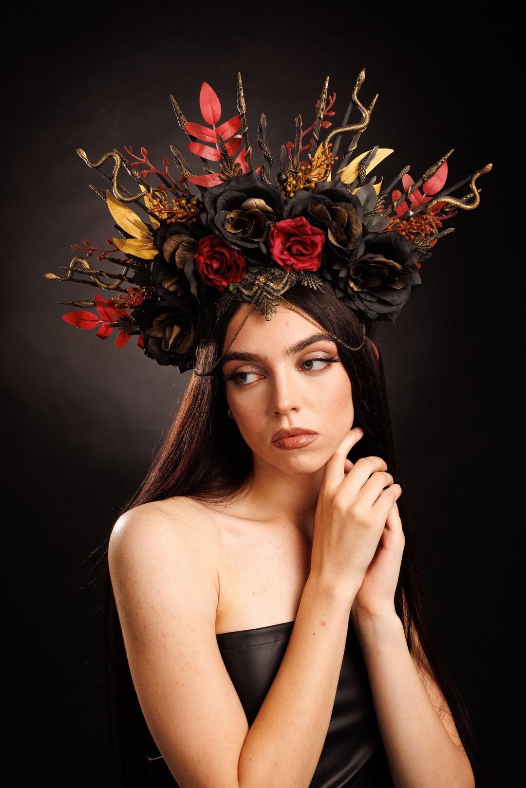 Spiked Gothic Crown, Black Roses, Snakes, Gorgon Headdress - Etsy