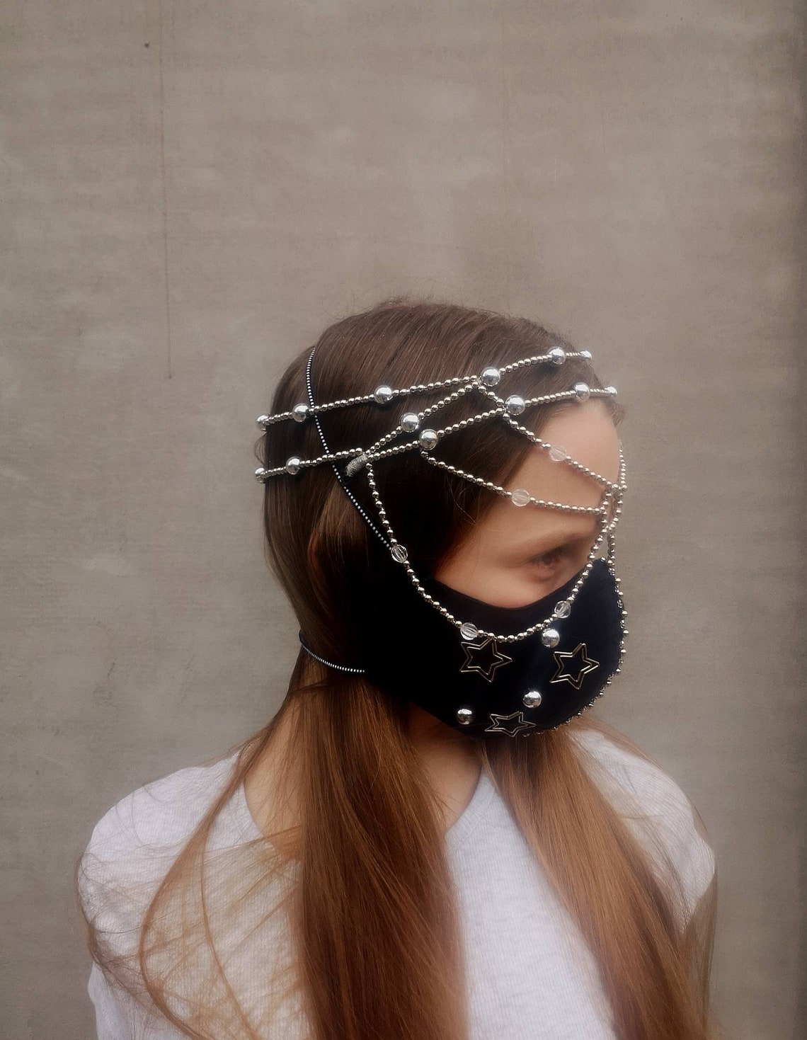 Silver Facial Chain With Black Beaded Reusable Cotton Face | Etsy