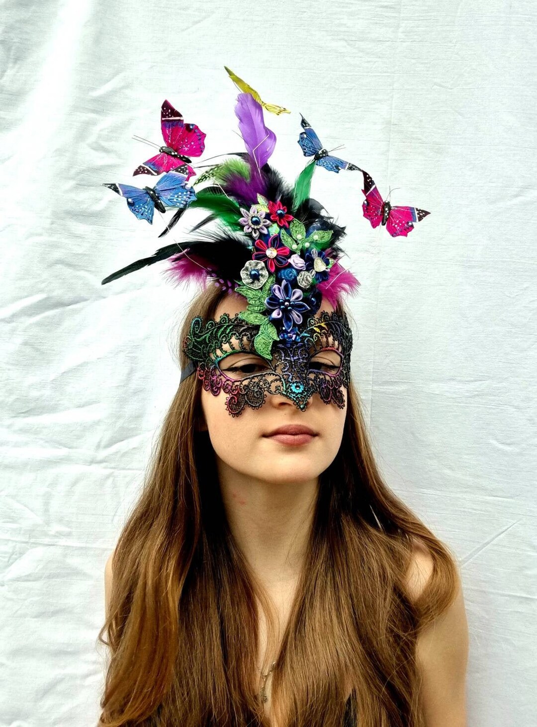 Whimsical Woodland Masquerade Mask: Multicolor Butterflies & Flower ...