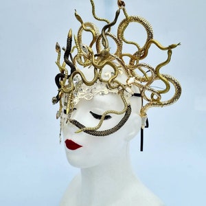 Gold Snake Mask With Crownmedusa Masquerade Mask With - Etsy