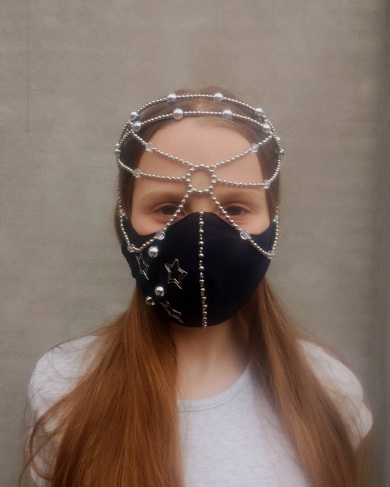 Silver Facial chain with Black beaded reusable cotton face | Etsy