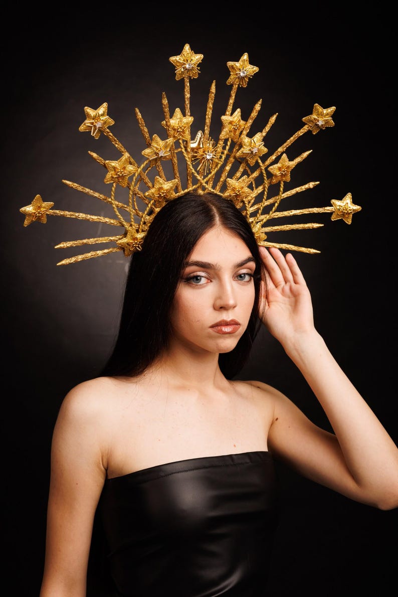 Gold Star Spiked Beaded Headdress: Celestial Goddess Crown, Wedding ...