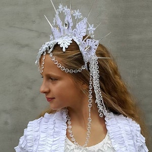 White Lace Snowflake Spike Icicle Crown,beaded Snow Queen,ice Fairy ...