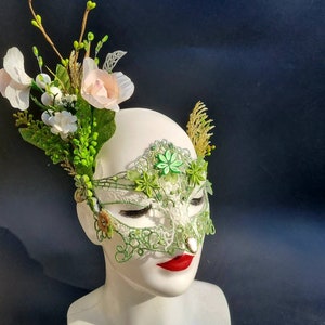 Green Fairy Beaded Lace Masquerade Mask,feather,flower,butterfly ...