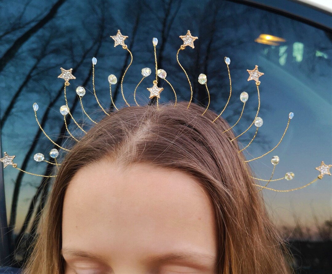 Gold Star Crown,celestial Crown,crystal Diamante Star Crown,bridal Star ...