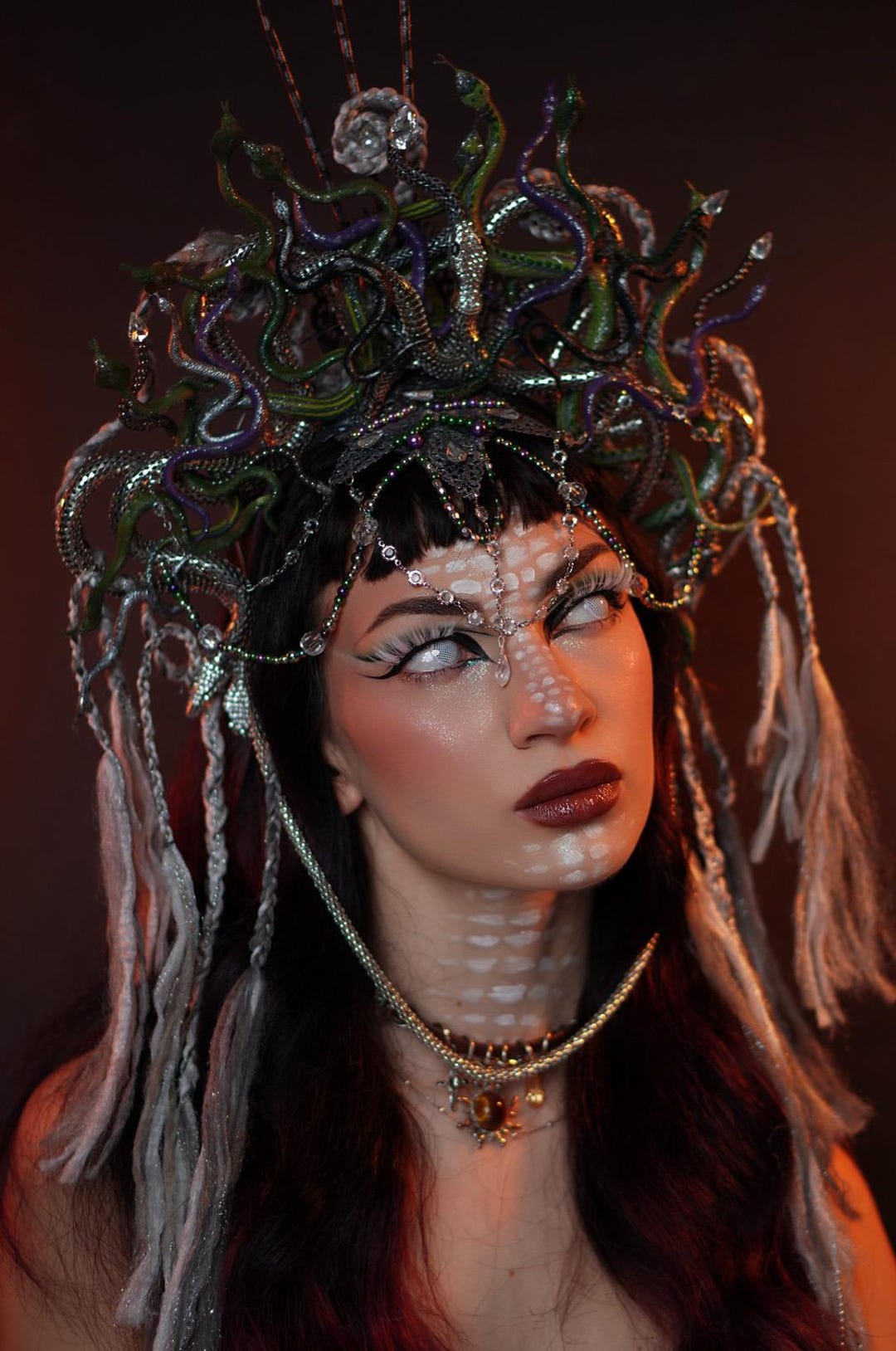 Silver, Green Medusa Snake Rhinestone Spiked Headdress,fantasy ...