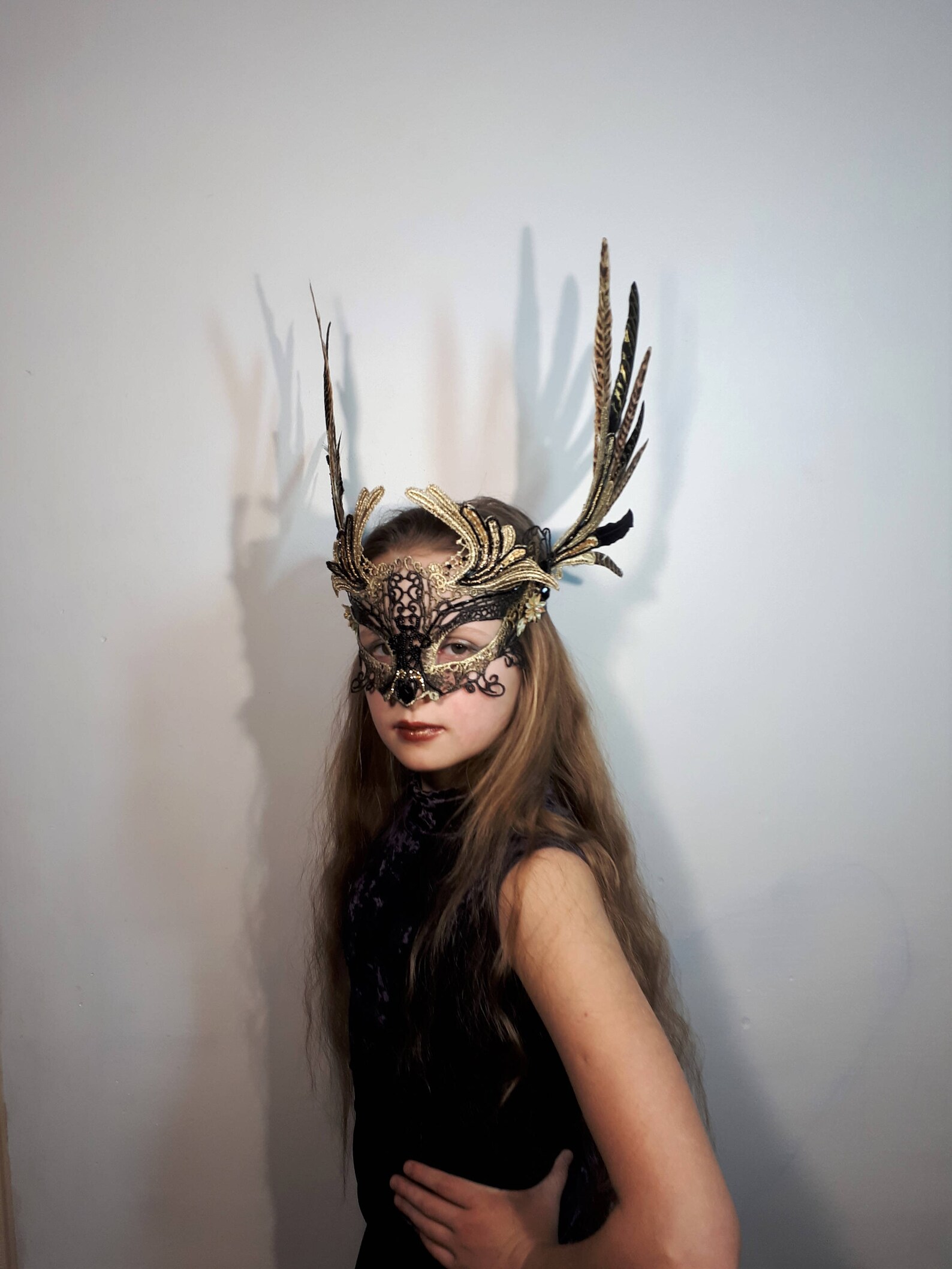 Feathered Phoenix Mask: Black Gold Lace, Beaded Masquerade Ball Mask ...