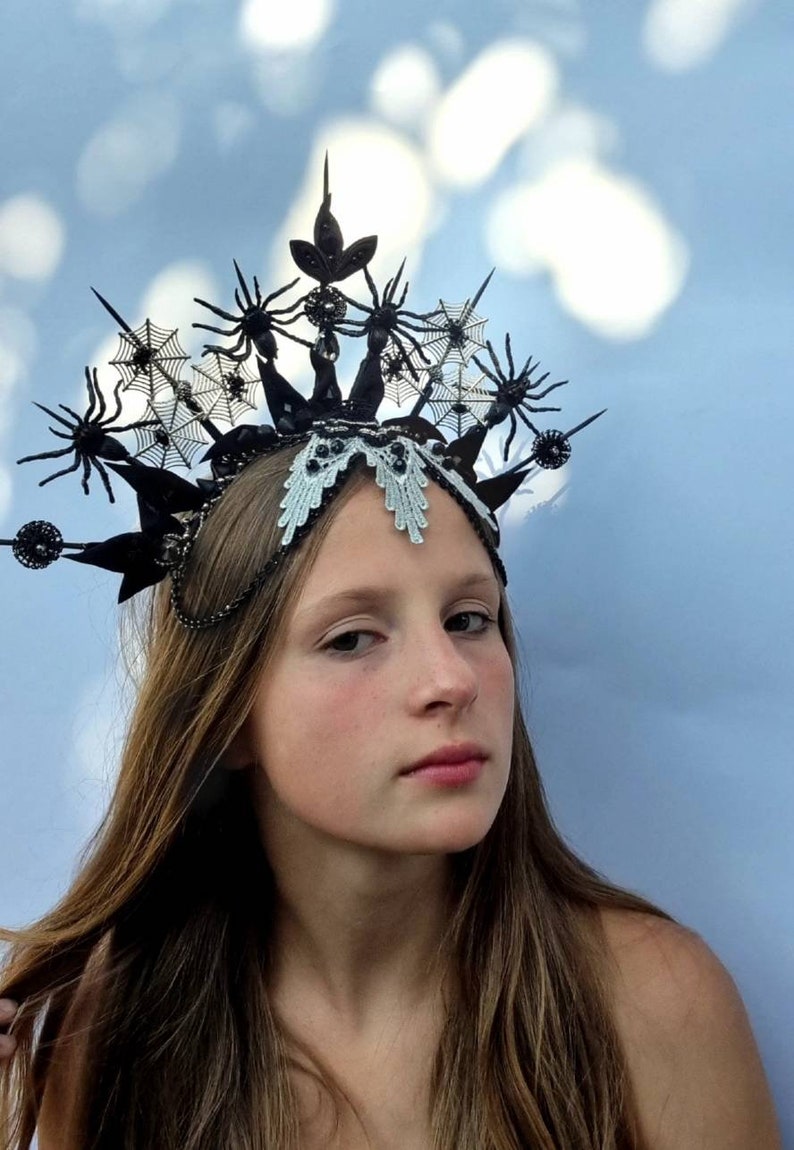 Black Silver Halloween Crown Fascinator Headbandspider - Etsy