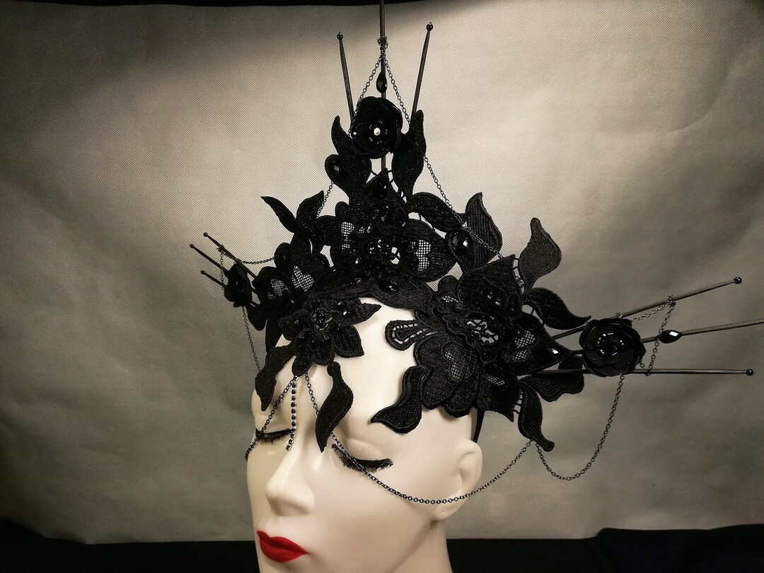 Gothic Queen's Lace Crown: Spike & Chain Black Fascinator, Goddess ...