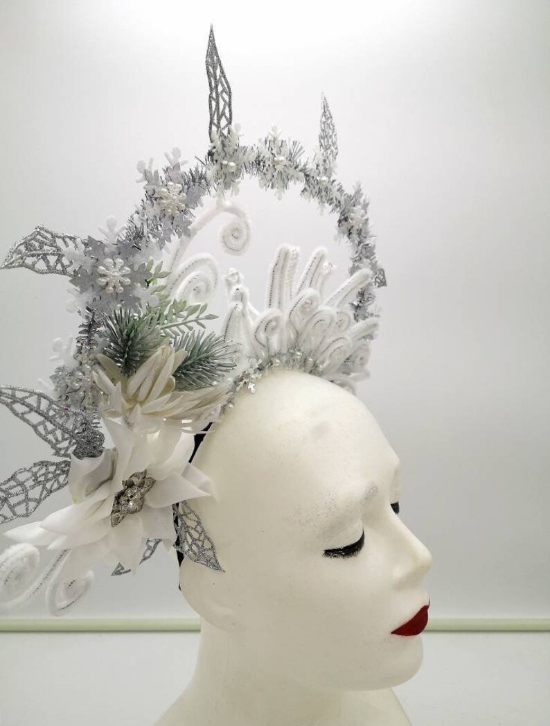 White Silver Snowflake Headpiecesnow Queen Headpiecefloral | Etsy