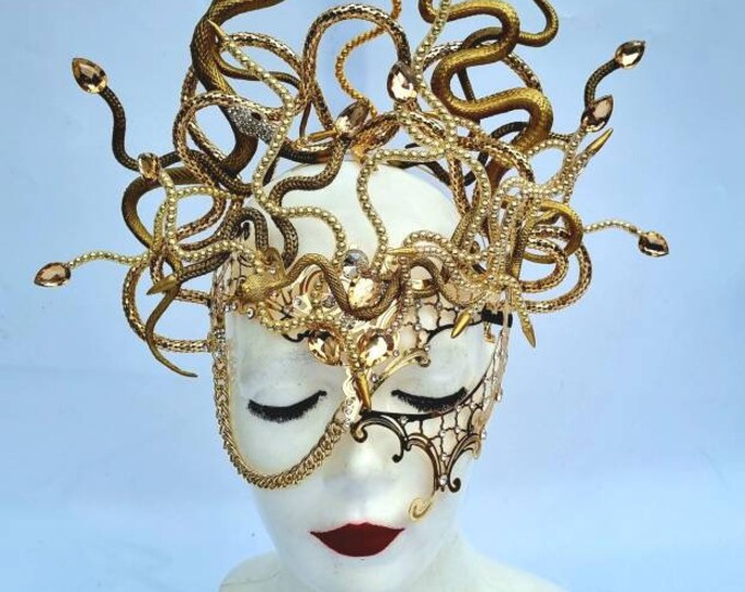 Gold Snake Mask With Crown,medusa Masquerade Mask With Crown,fantasy ...