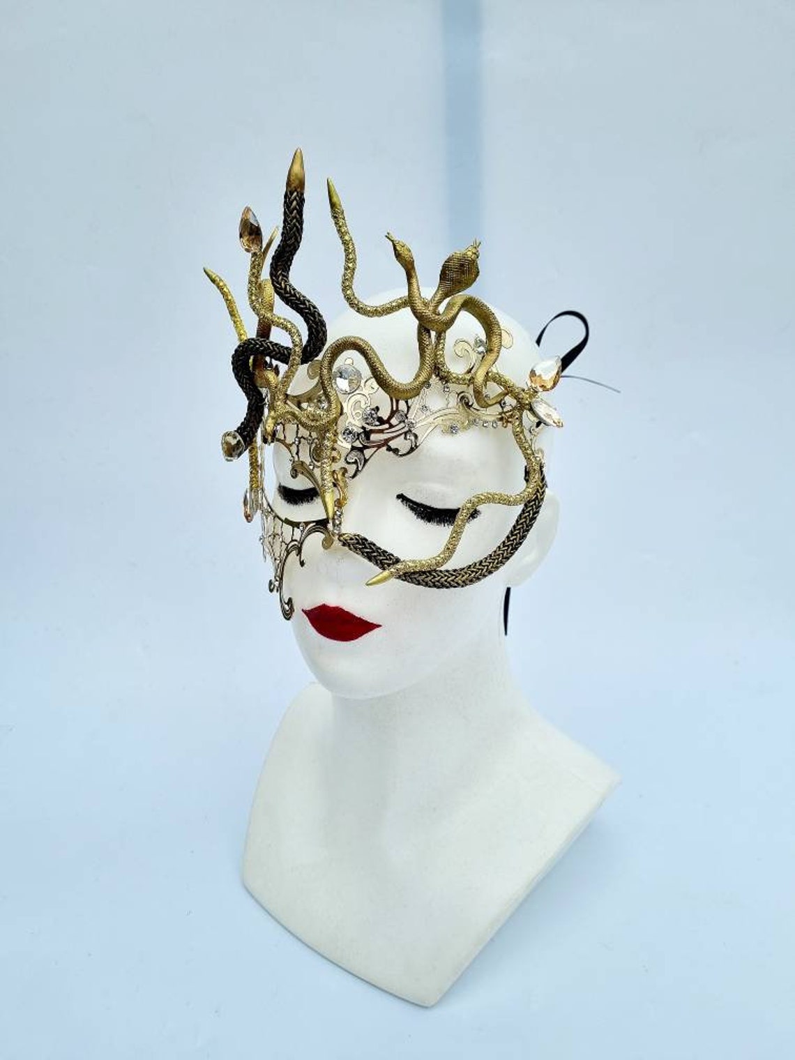 Gold Snake Mask With Crownmedusa Masquerade Mask With - Etsy