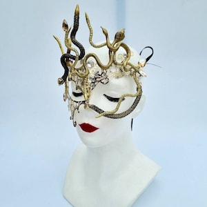 Gold Snake Mask With Crownmedusa Masquerade Mask With - Etsy