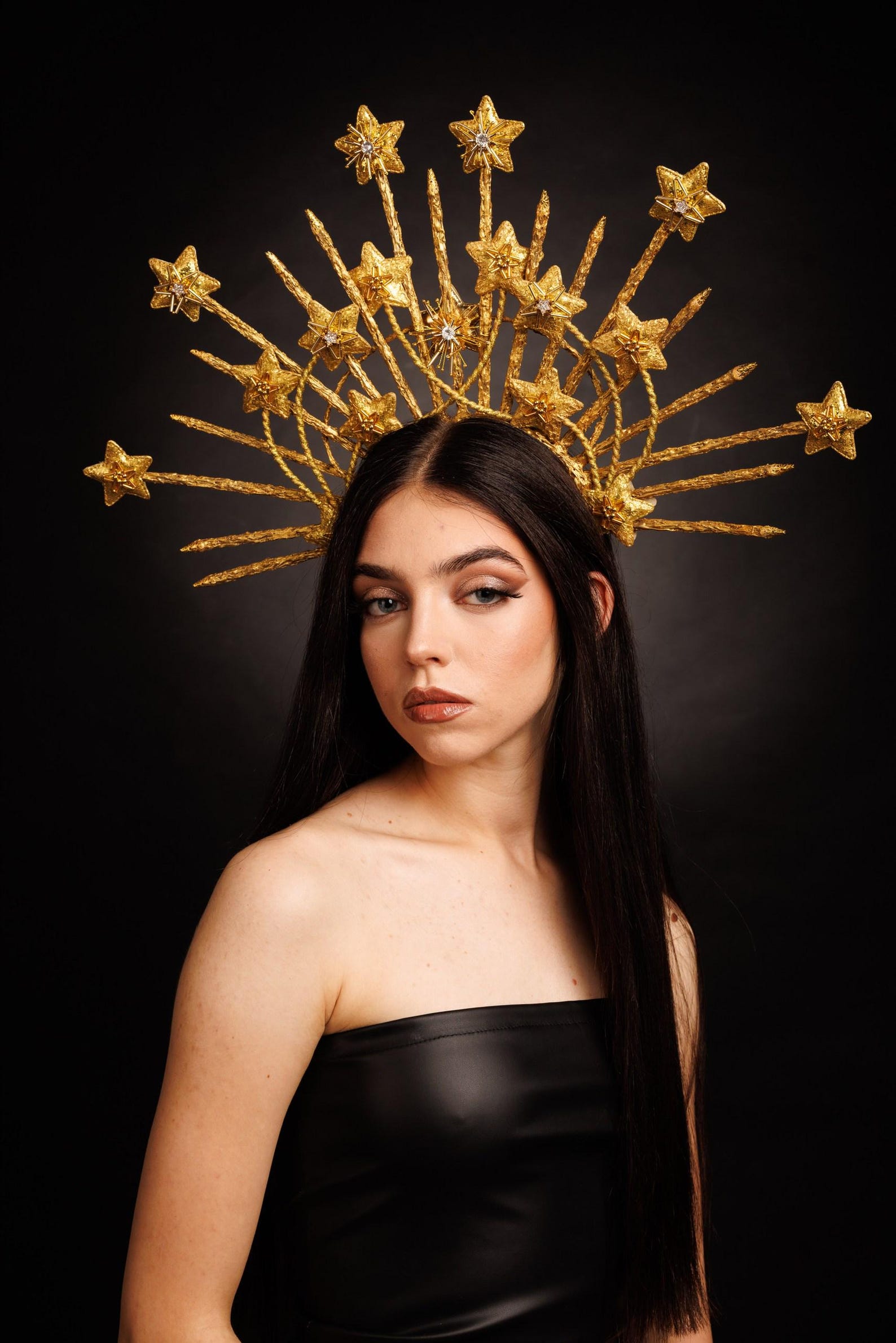 Gold Star Spiked Beaded Headdress: Celestial Goddess Crown, Wedding ...