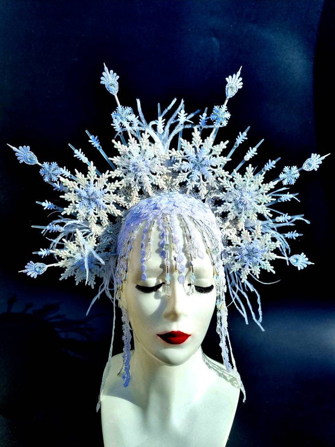 White Lace Snowflakeice Crownkokoshniksnow Queen Twig - Etsy