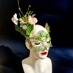 Green Fairy Beaded Lace Masquerade Mask,feather,flower,butterfly ...