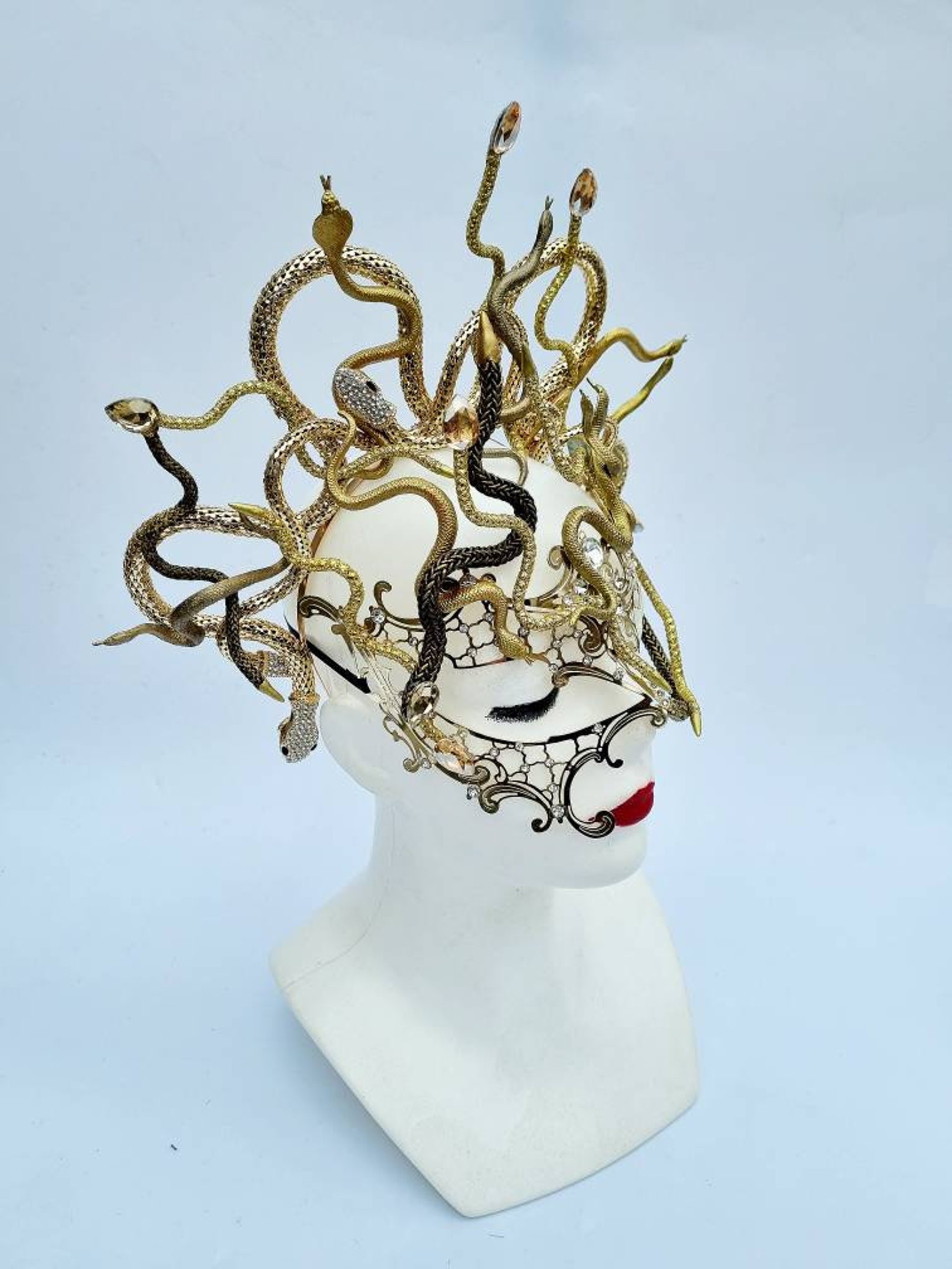Gold Snake Mask With Crownmedusa Masquerade Mask With - Etsy