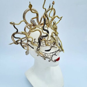 Gold Snake Mask With Crownmedusa Masquerade Mask With - Etsy