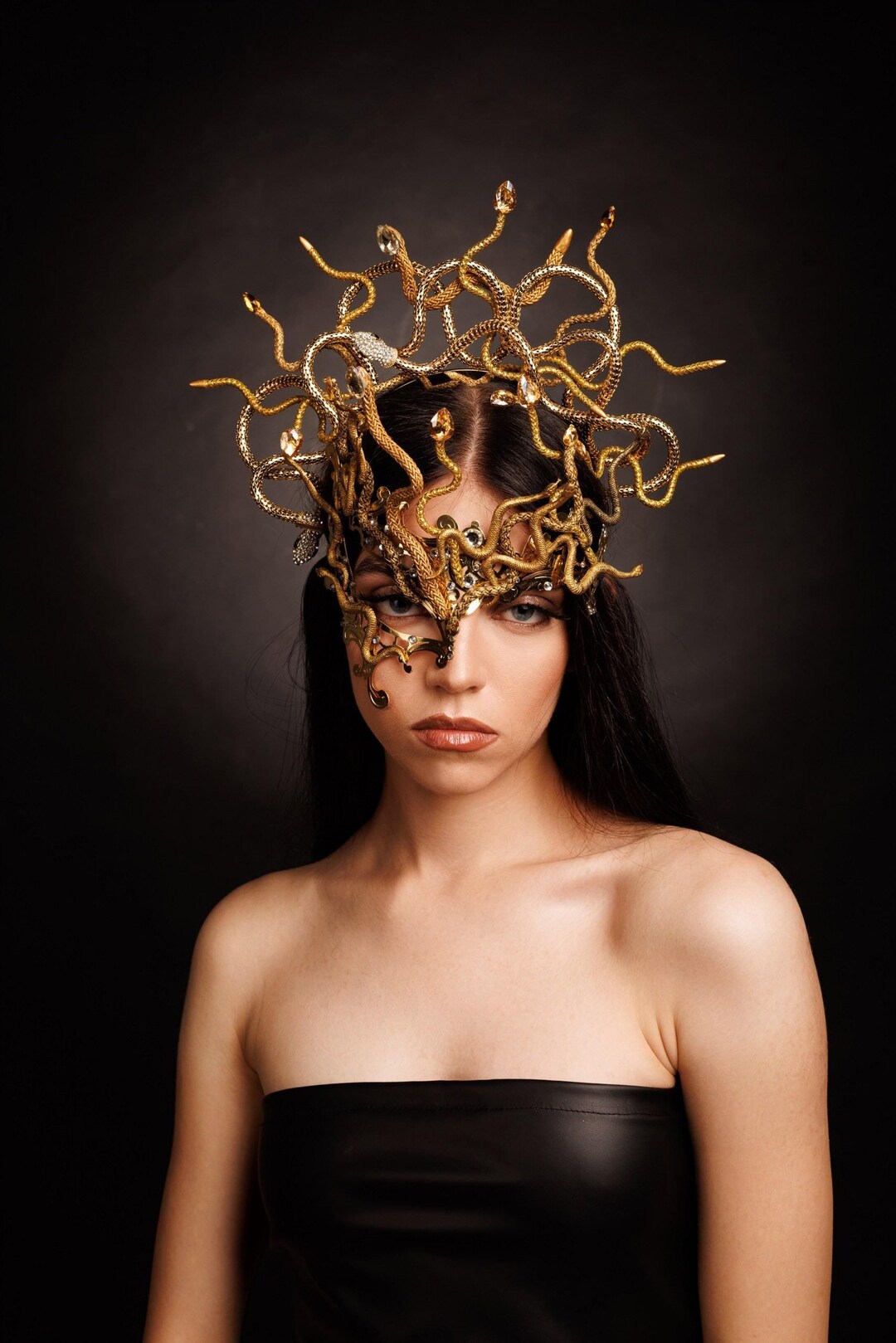 Gold Snake Mask With Crown,gorgon Headdress,medusa Masquerade Mask With ...